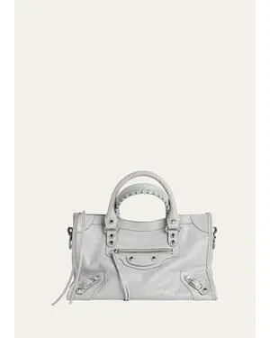 Balenciaga Le City Small Arena Leather Crossbody Bag Light Grey