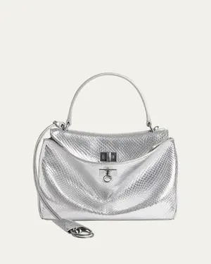 Balenciaga Rodeo Mini Python-embossed Crossbody Bag - Silver