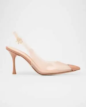 GIANVITO ROSSI Plexi Patent Leather Cap-Toe Slingback Pumps - Praline