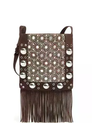 Valentino Garavani Nellcôte Embroidered Shoulder Bag With Fringes