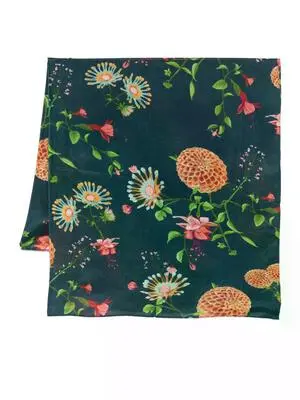 YAVI Floral-print Silk Scarf - Blue