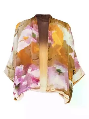 YAVI Reversible Abstract-print Silk Velvet Jacket - Brown