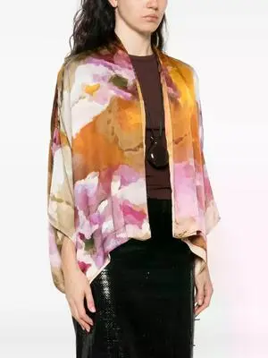 YAVI Reversible Abstract-print Silk Velvet Jacket