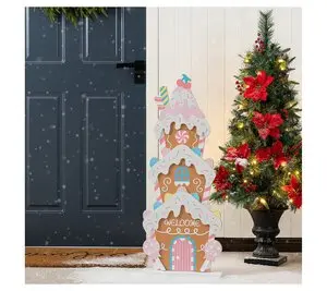GLITZHOME 35'h Wooden Christmas Gingerbread Hou Se Porch Sign - One-color