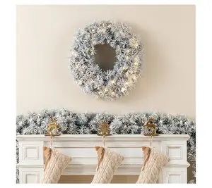 GLITZHOME 24' Pre-lit Snow Flocked Green Pine C Hristmas Wreath - One-color