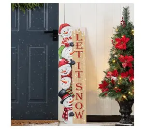 GLITZHOME 42 Led Wooden Christmas Stacked Snowman Porch Sign - One-color