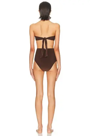 ADRIANA DEGREAS Corduroy High-leg Strapless Bikini Set - Brown