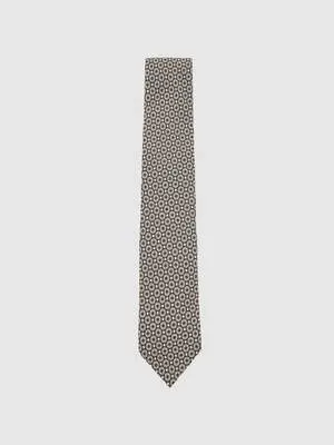 REISS Palmiro Geometric-print Neck Tie - Chocolate Brown Multi