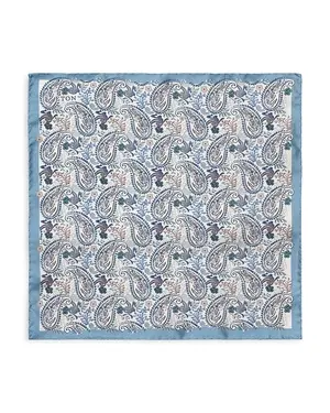Eton Paisley Silk Pocket Square Mid Blue