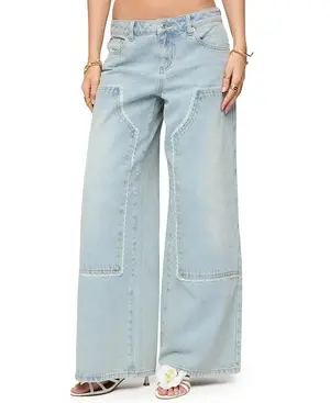 EDIKTED Teela Lacey Low Rise Carpenter Jeans - Light Blue