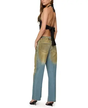 EDIKTED Aiva Backless Plunge Neck Halter Top