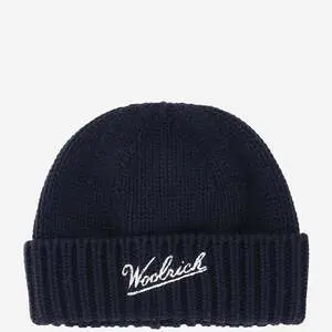 Woolrich Wool Beanie With Embroidered Logo - Blue