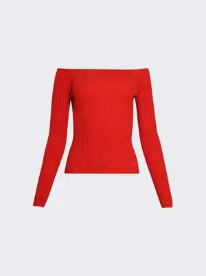 COURREGES Off-the-shoulder Rib-knit Top - Red
