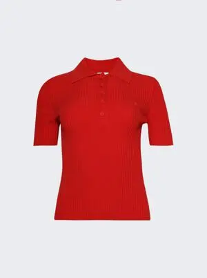COURRÃ¨GES Signature Rib Knit Polo Top - Red