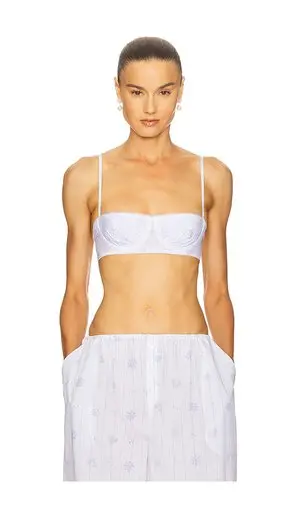 HELSA Bra Top In Fleur Print Stripe In White - Blue Fleur Stripe