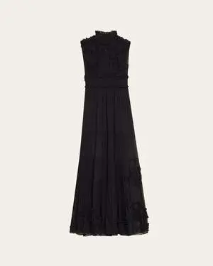 Ulla Johnson Verona Smocked Silk Turtleneck Gown - Black