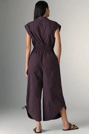 Anthropologie Striped Shirting Parachute Jumpsuit - Brown Pattern