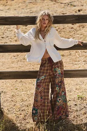 Women's Embroidered Patchwork Wide Leg Pants
