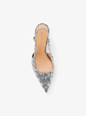 Michael Kors Metallic Crocodile Embossed Leather Slingback Pump - Silver