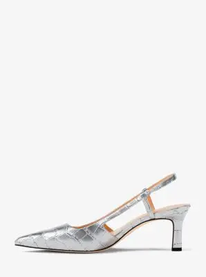 Michael Kors Metallic Crocodile Embossed Leather Slingback Pump - Silver