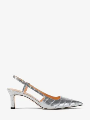 Michael Kors Metallic Crocodile Embossed Leather Slingback Pump - Silver