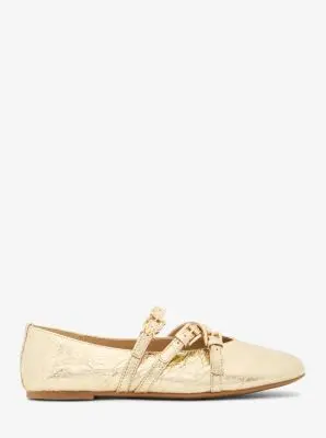 Michael Kors Indy Flex Crackled Metallic Leather Ballet Flat
