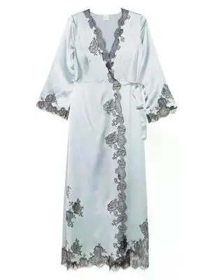 Carine Gilson Satin Silk Wrap Robe - Blue