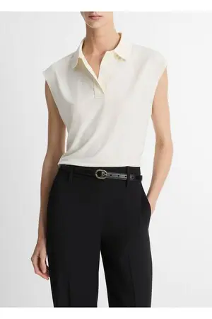 Vince Matte Jersey Cap-sleeve Polo Top