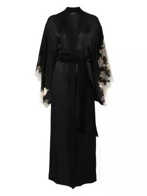 Carine Gilson Calais Caudry-lace Silk Robe - Black