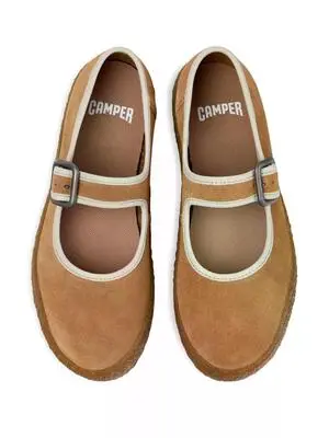 Camper Peu Terreno Buckle-strap Suede Ballet Flats - Brown