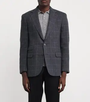 Ralph Lauren Purple Label Cashmere Check Gregory Blazer - Navy