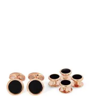 DEAKIN & FRANCIS Onyx Cufflinks Dress Set - Rose Gold