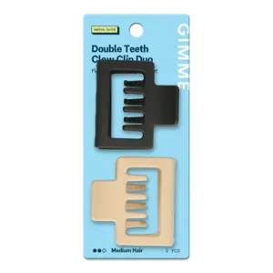 GIMME BEAUTY Square Double Teeth Claw Clips For Medium Hair - Black/tan