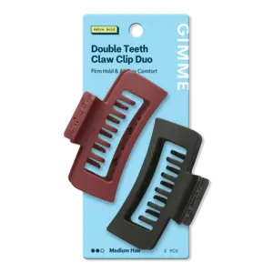 GIMME BEAUTY Rectangle Double Teeth Claw Clip Duo For Medium Hair - Black/maroon