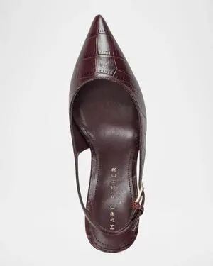 Marc Fisher Dorie Croc-embossed Slingback Pumps - Red