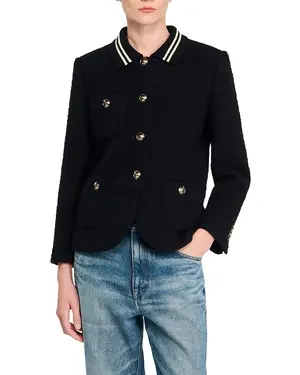 Sandro Tweed Contrast Stripe Jacket - Black