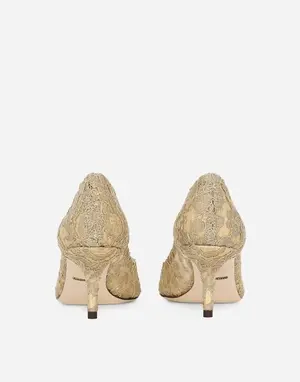 Dolce & Gabbana Lurex Lace Bellucci Pumps With Brooch Detailing - Gold