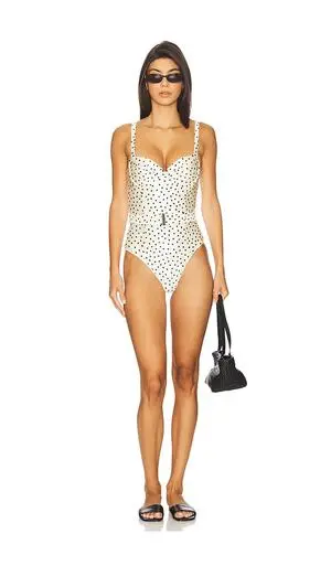 Devon Windsor Freya Full Piece Swimsuit - Ivory Domino