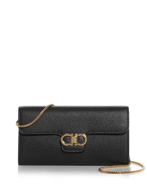 FERRAGAMO Gancini Leather Chain Wallet - Nero
