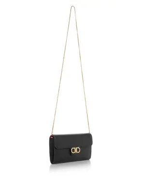 FERRAGAMO Gancini Leather Chain Wallet - Nero