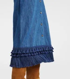 Valentino Garavani Fringed Denim Midi Skirt