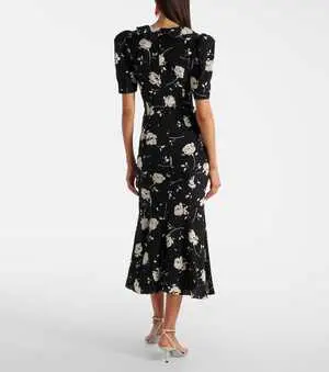 Alessandra Rich Floral Printed Silk Midi Dress