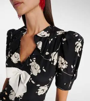 Alessandra Rich Floral Printed Silk Midi Dress