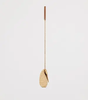 Saint Laurent Raffia Cassandre Pouch With Chain Strap - Beige