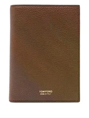 TOM FORD Calf Leather Passport Holder - Brown