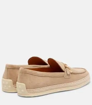 TOD'S Raffia-trimmed Suede Loafers