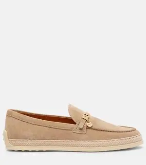 TOD'S Raffia-trimmed Suede Loafers