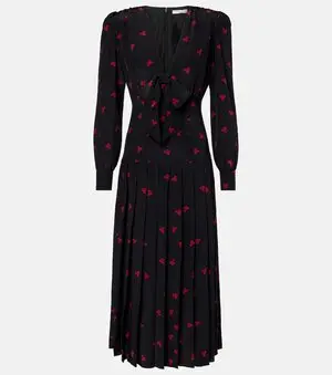 Alessandra Rich Bow-detail Printed Silk Midi Dress - Black