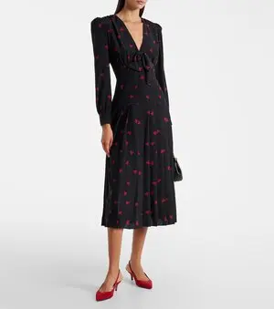 Alessandra Rich Bow-detail Printed Silk Midi Dress