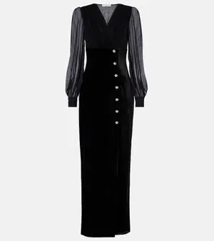 Alessandra Rich Velvet And Georgette Gown - Black